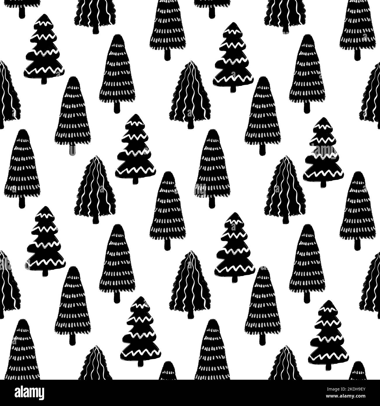 Christmas Tree Doodle Seamless Pattern. Winter Stylized Simple Fir ...