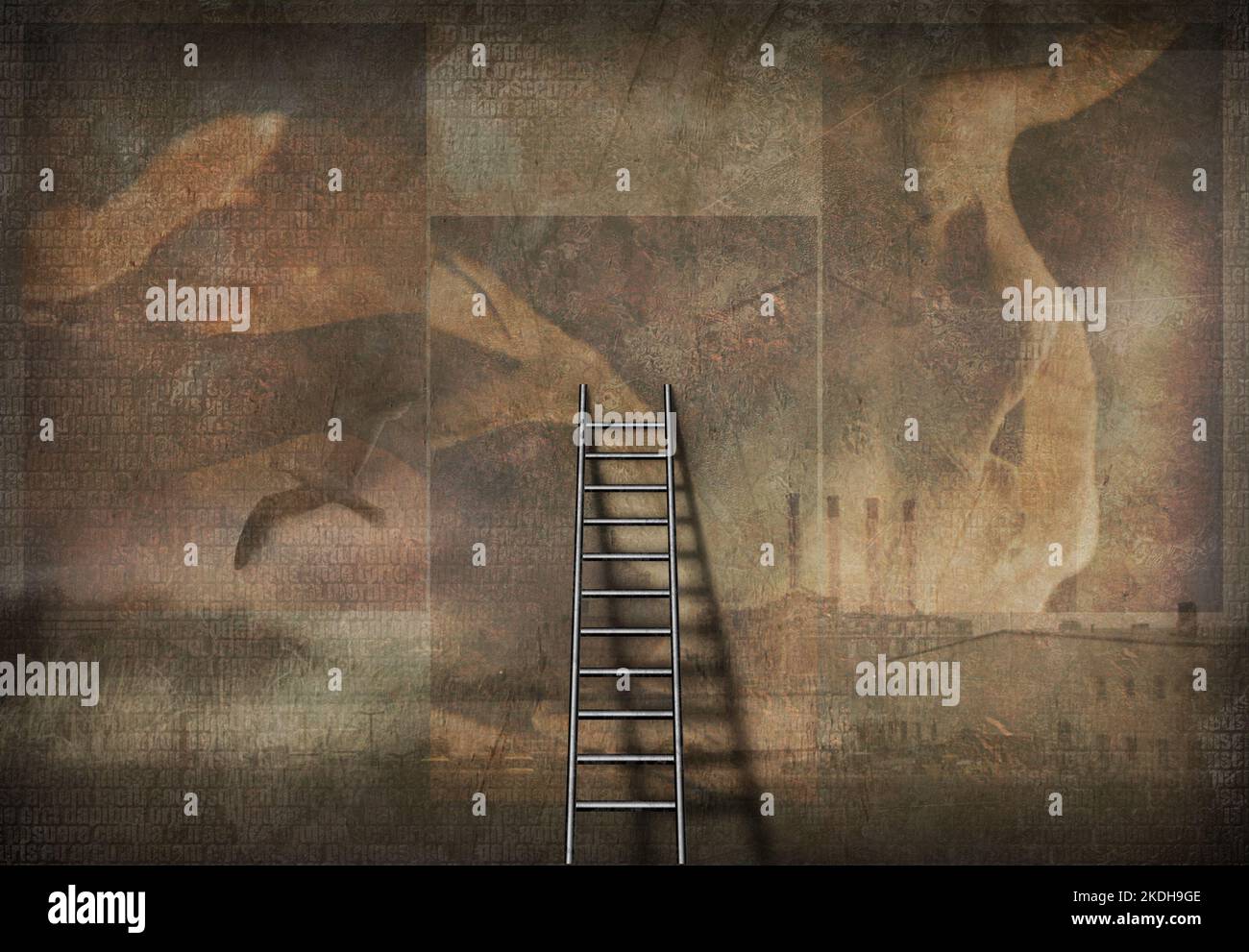 Ladder in grunge concept art. 3D rendering Stock Photo - Alamy