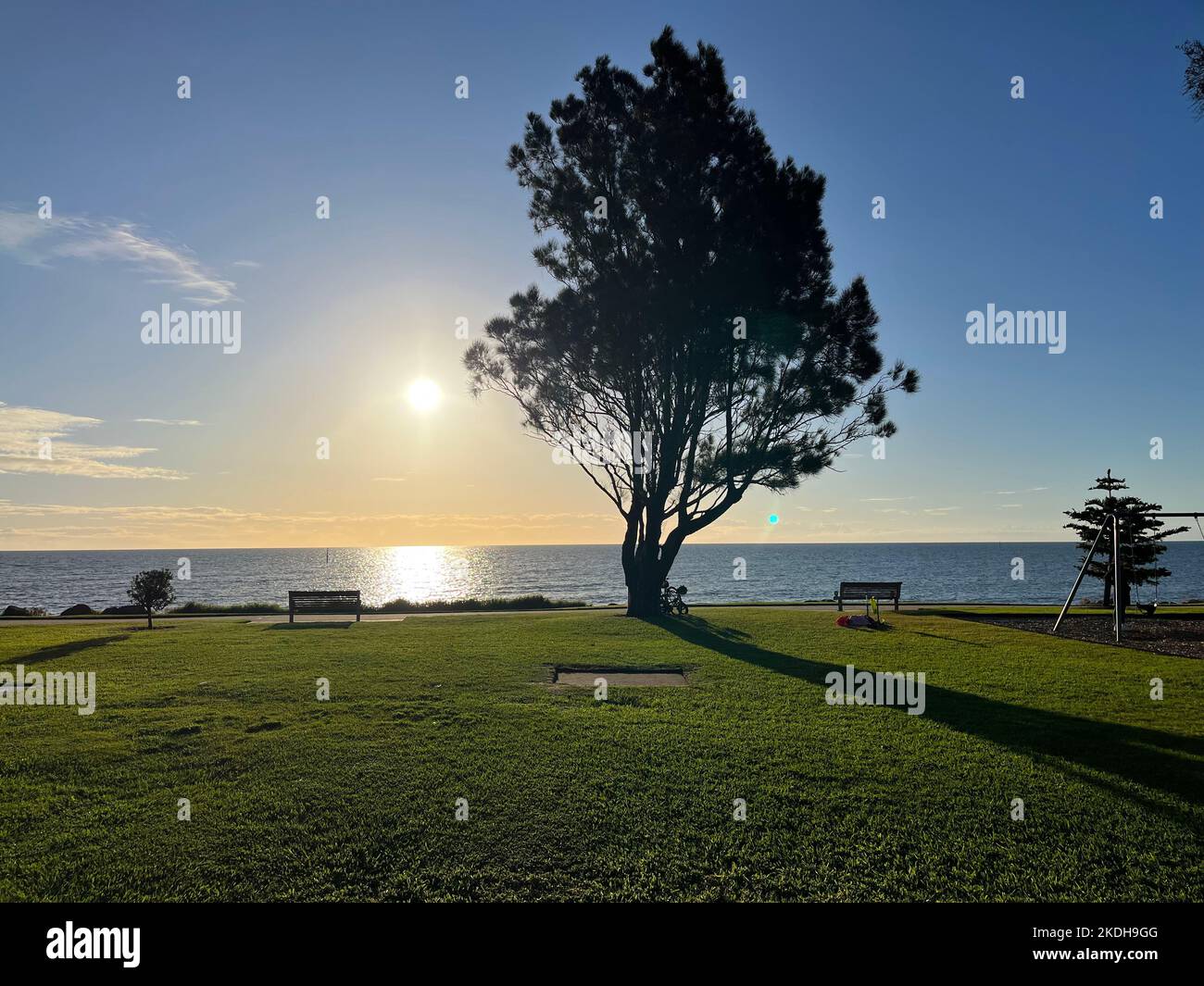 Beach-side resort with trees Stock Photo - Alamy