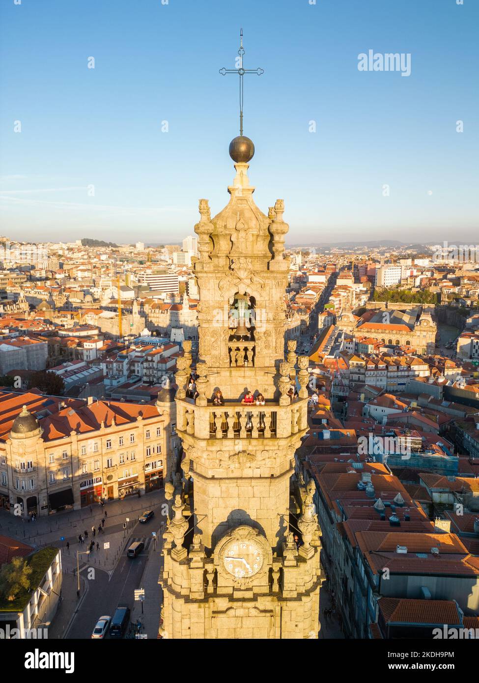 Aerial view of the Clerigos Tower (Torre dos Clerigos), Porto, Portugal ...