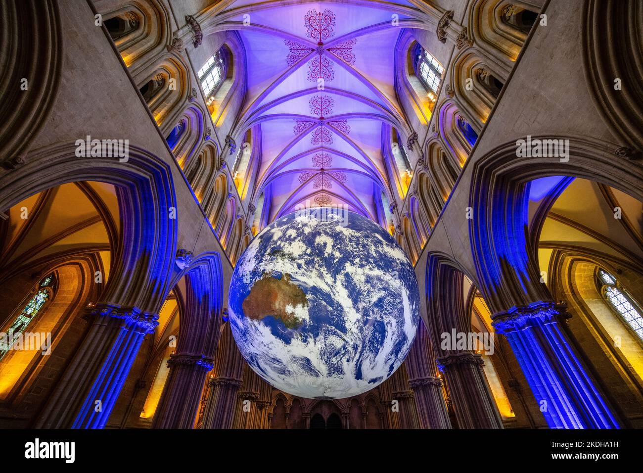 Gaia earth installation by artist Luke Jerram at Wells Cathedral in ...