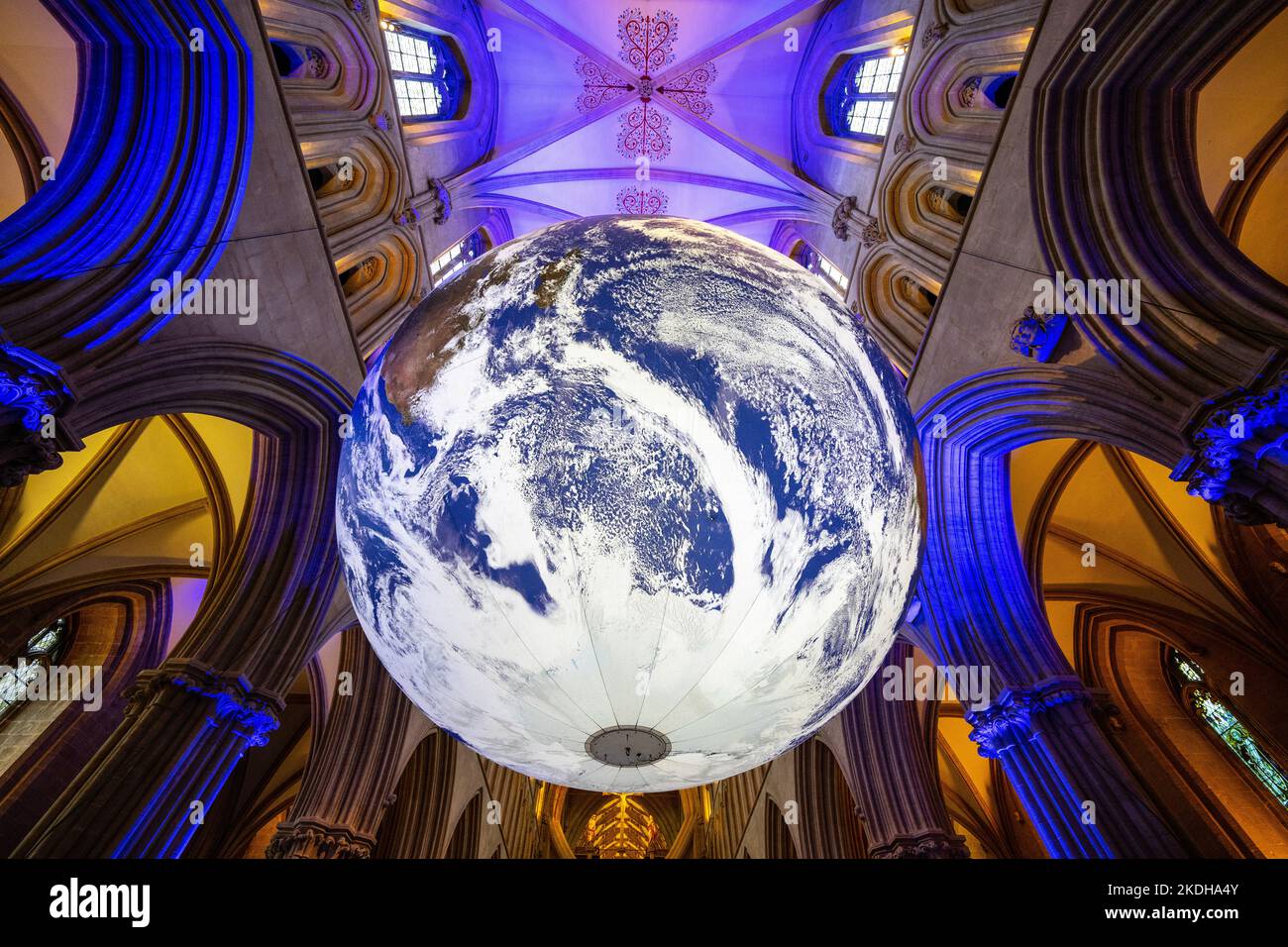 Gaia earth installation by artist Luke Jerram at Wells Cathedral in ...