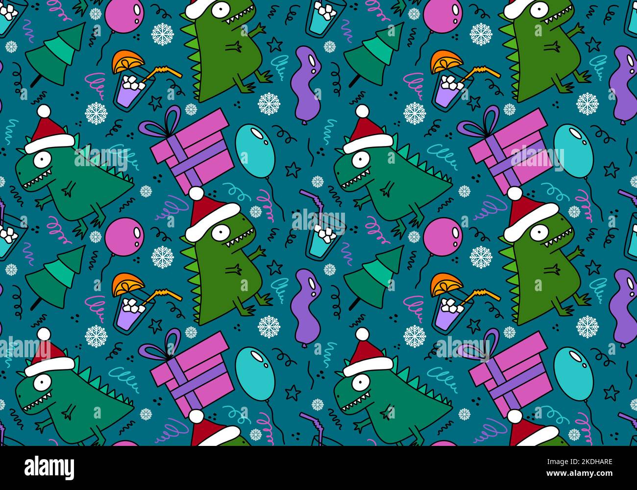 Cartoon festive animals party seamless dinosaur monsters dragon pattern ...