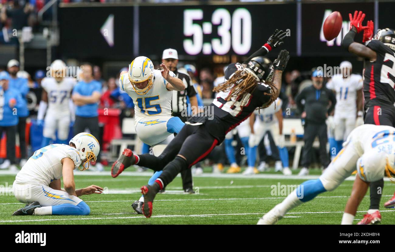 Atlanta, Georgia, USA. 6th Nov, 2022. Los Angeles Chargers kicker ...