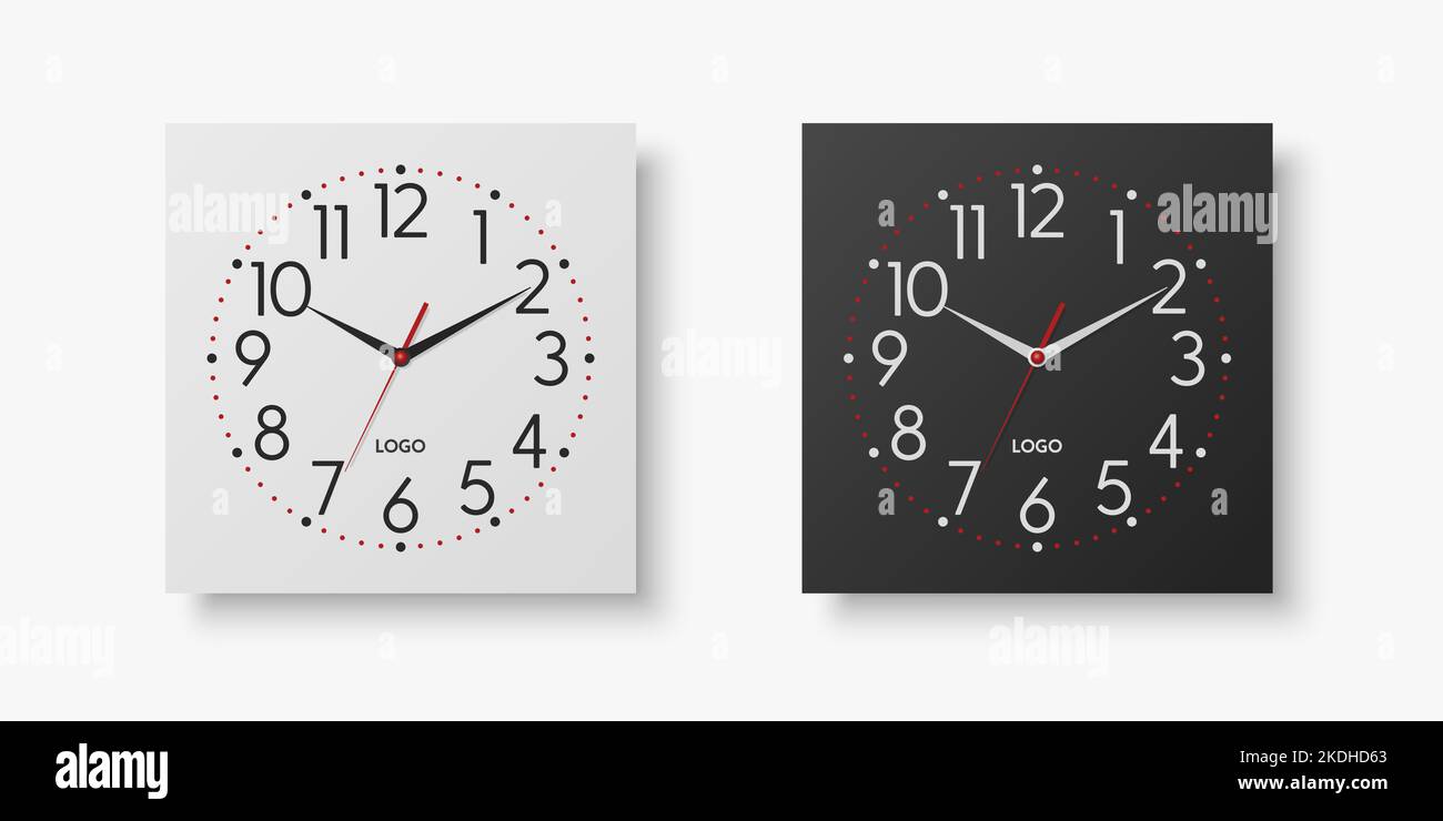 Vector 3d Realistic White, Black Square Wall Office Clock Set, Design ...