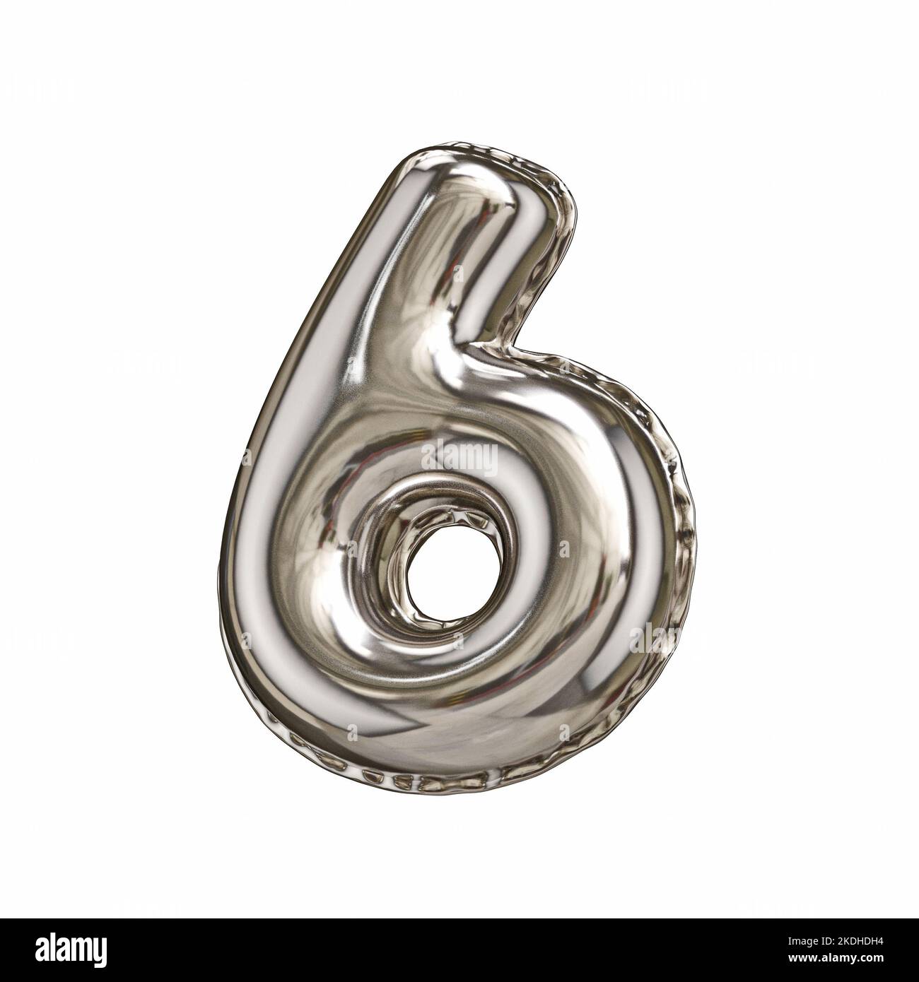 Silver foil balloon font number 6 SIX 3D rendering illustration ...