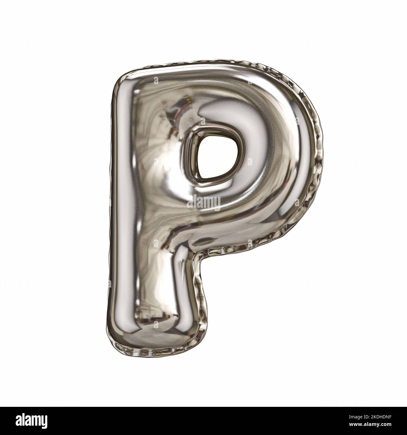 Silver foil balloon font letter P 3D rendering illustration isolated on ...