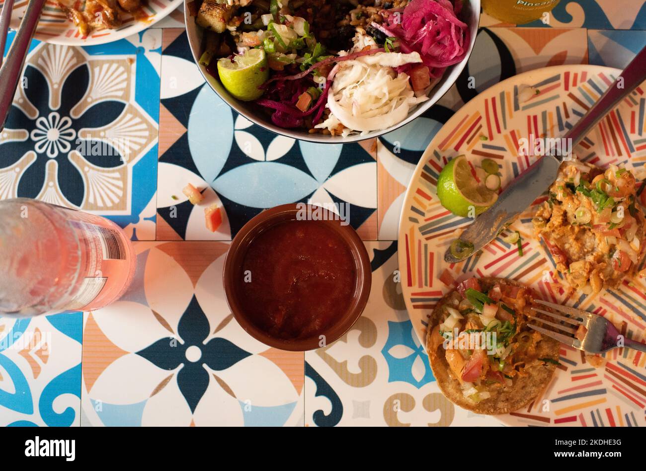 Authentic Mexican salsa on a table with Mexican food Stock Photo - Alamy