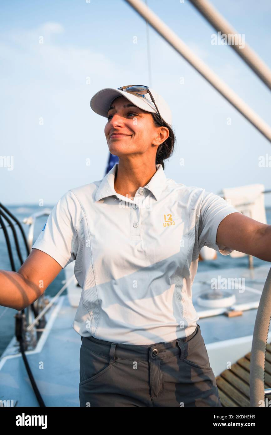 Proud Captain Shivani Sood on Newport sailing charter Heritage 12M ...