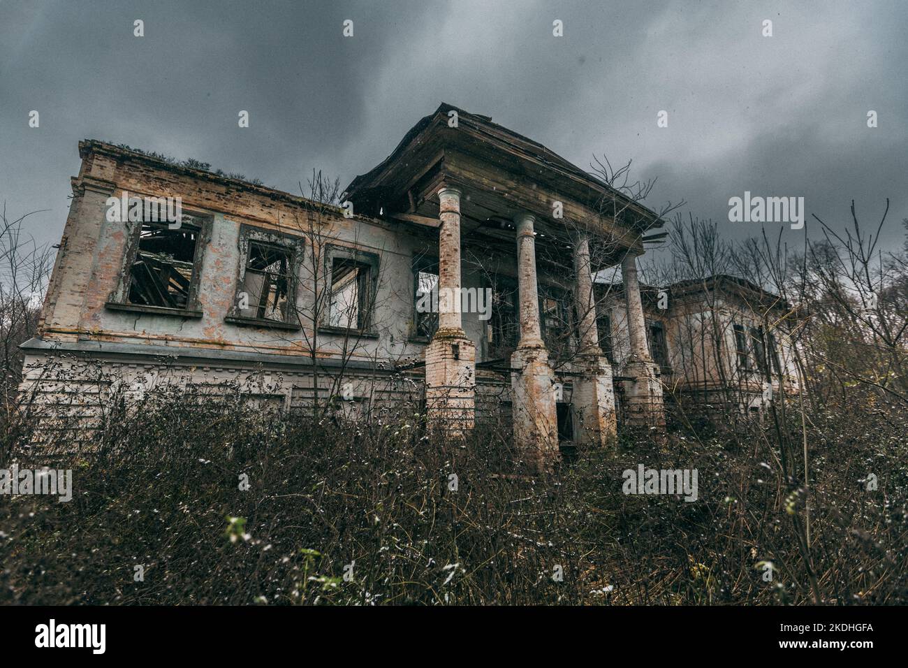 Old creepy abandoned mansion. Former Skuratov manor in Pavlovka ...