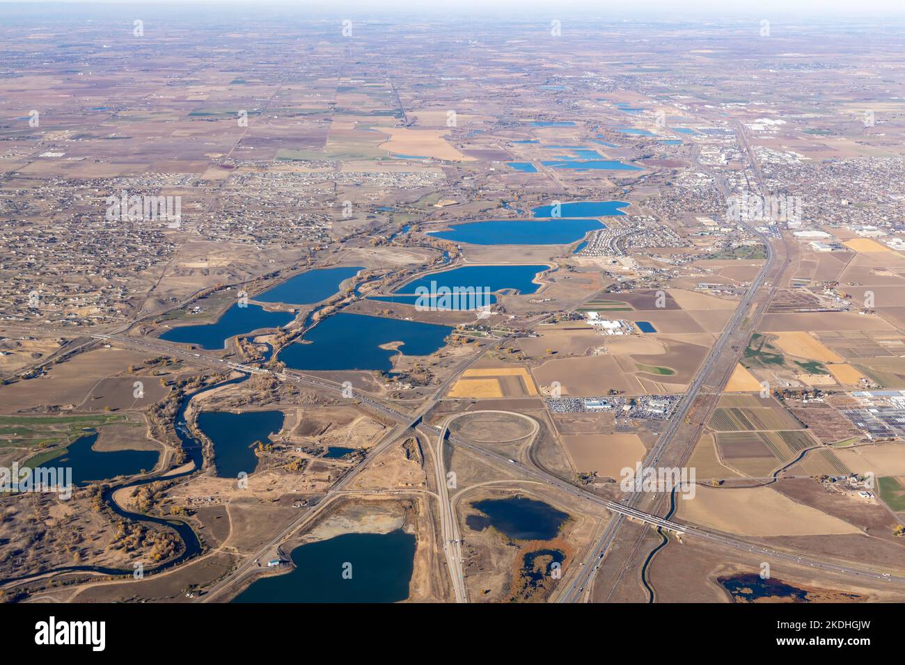 Aerial view of topographical landscapes on flight over the Denver metro ...