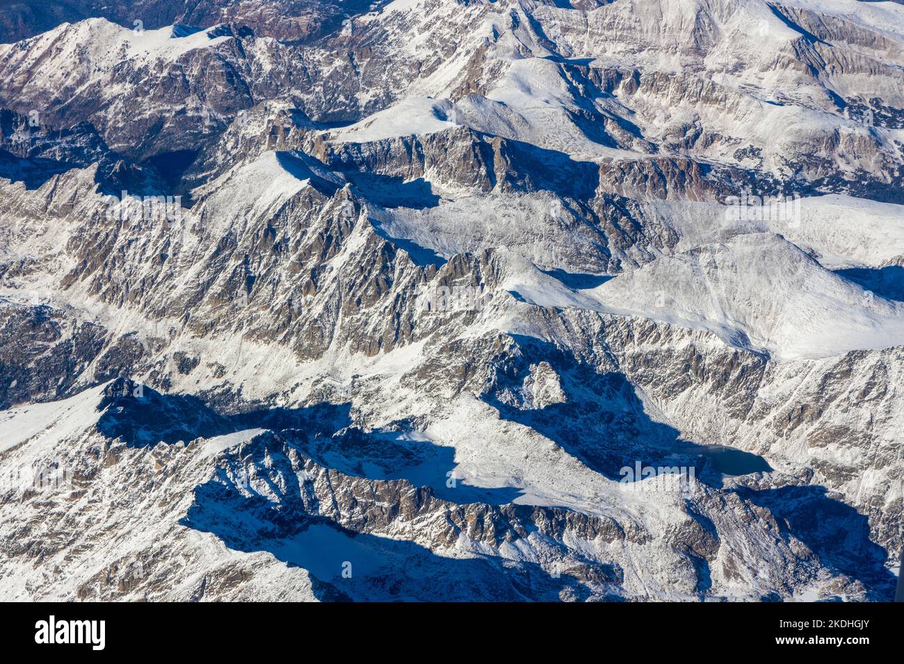 Aerial view of Rocky Mountains covered by snow Stock Photo - Alamy