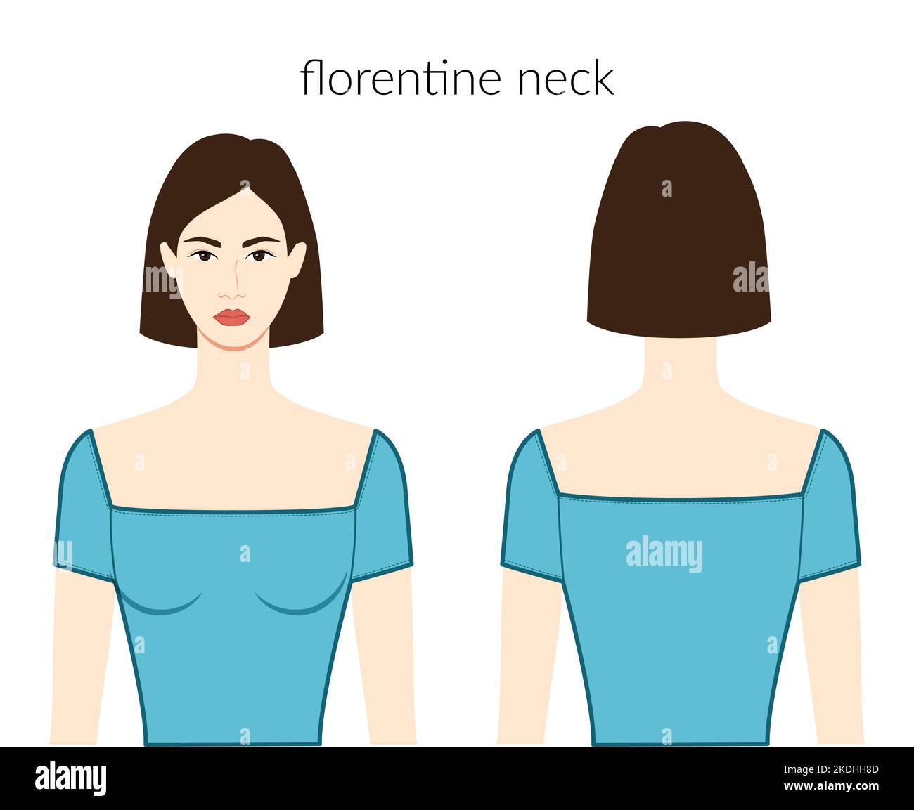 Florentine neckline clothes character beautiful lady in blue top, shirt ...