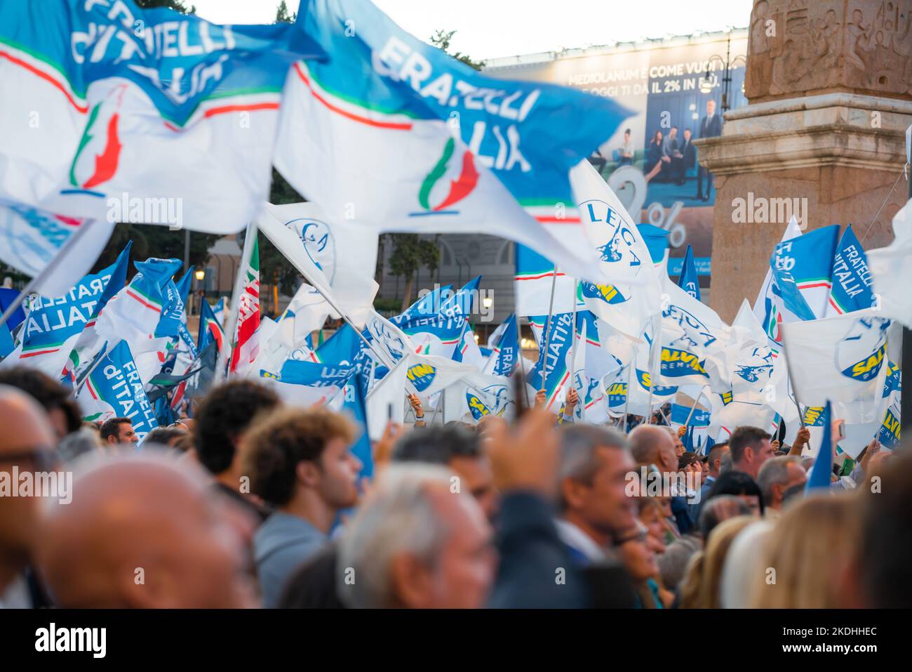 Italian right-wing alliance supporters participate in a closing rally ...