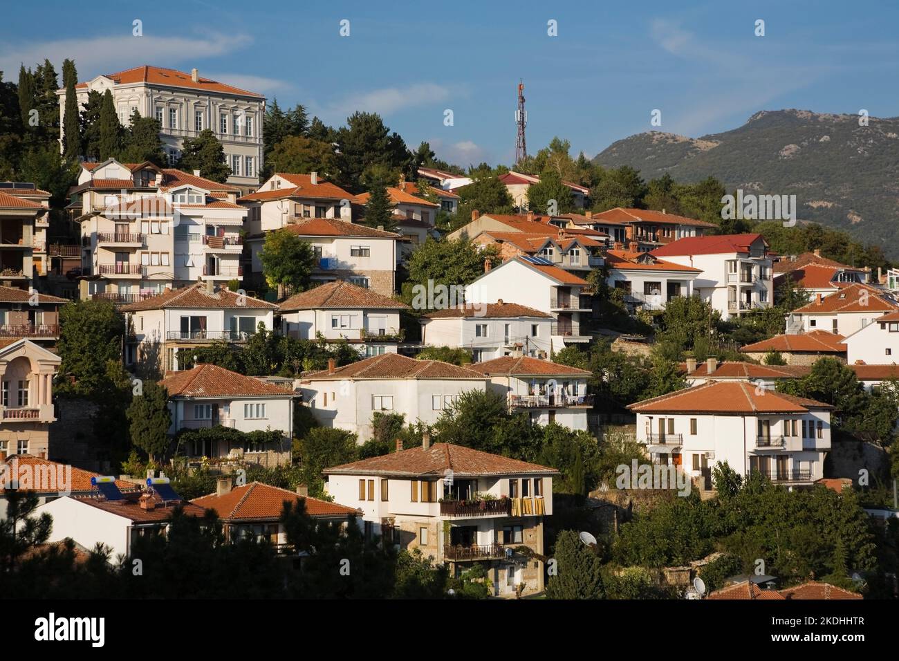 Residential buildings and mountain range in the town of Ohrid, UNESCO ...