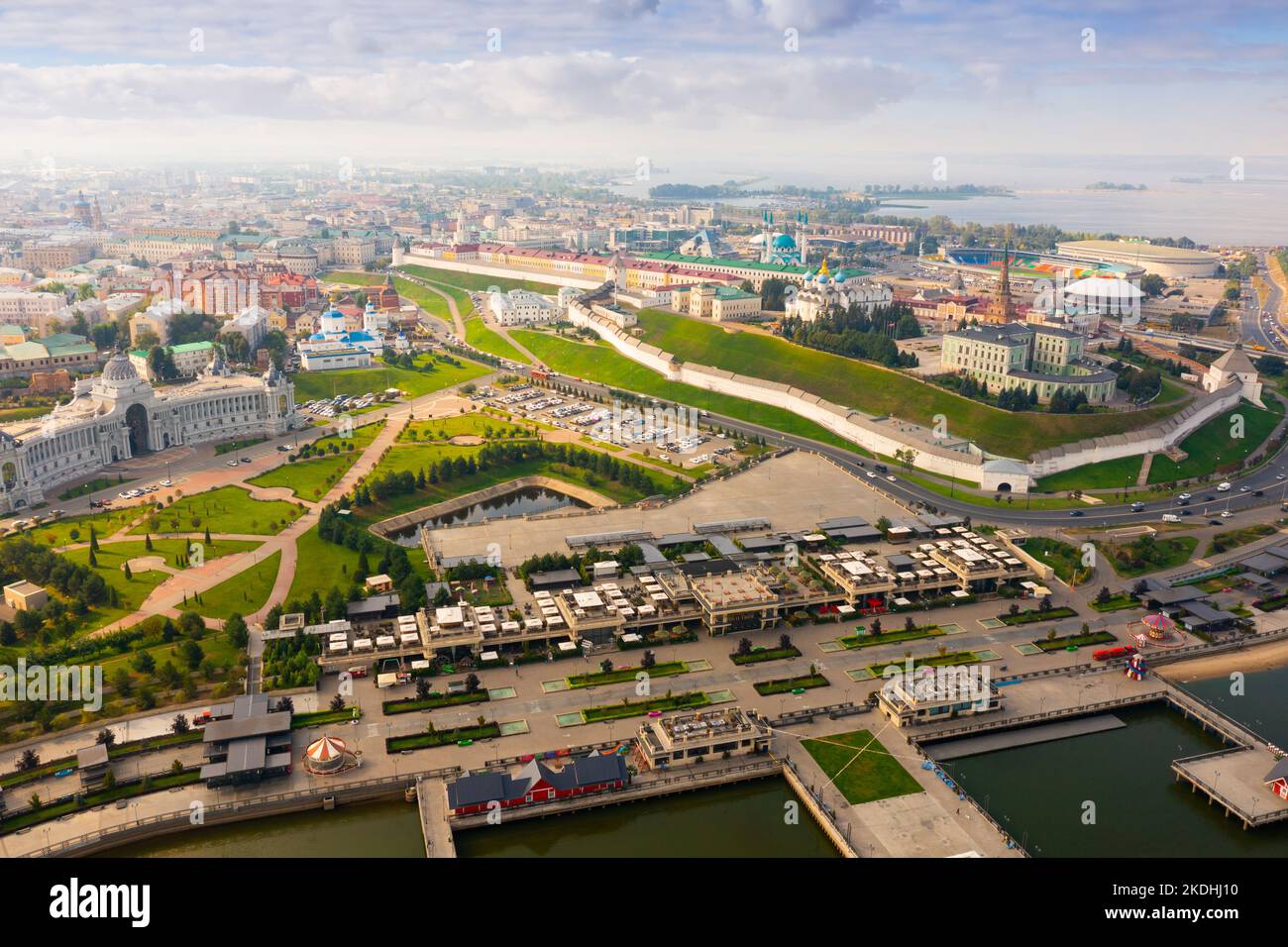 View from drone of summer Kazan cityscape with Kremlin on Volga, Russia Stock Photo - Alamy