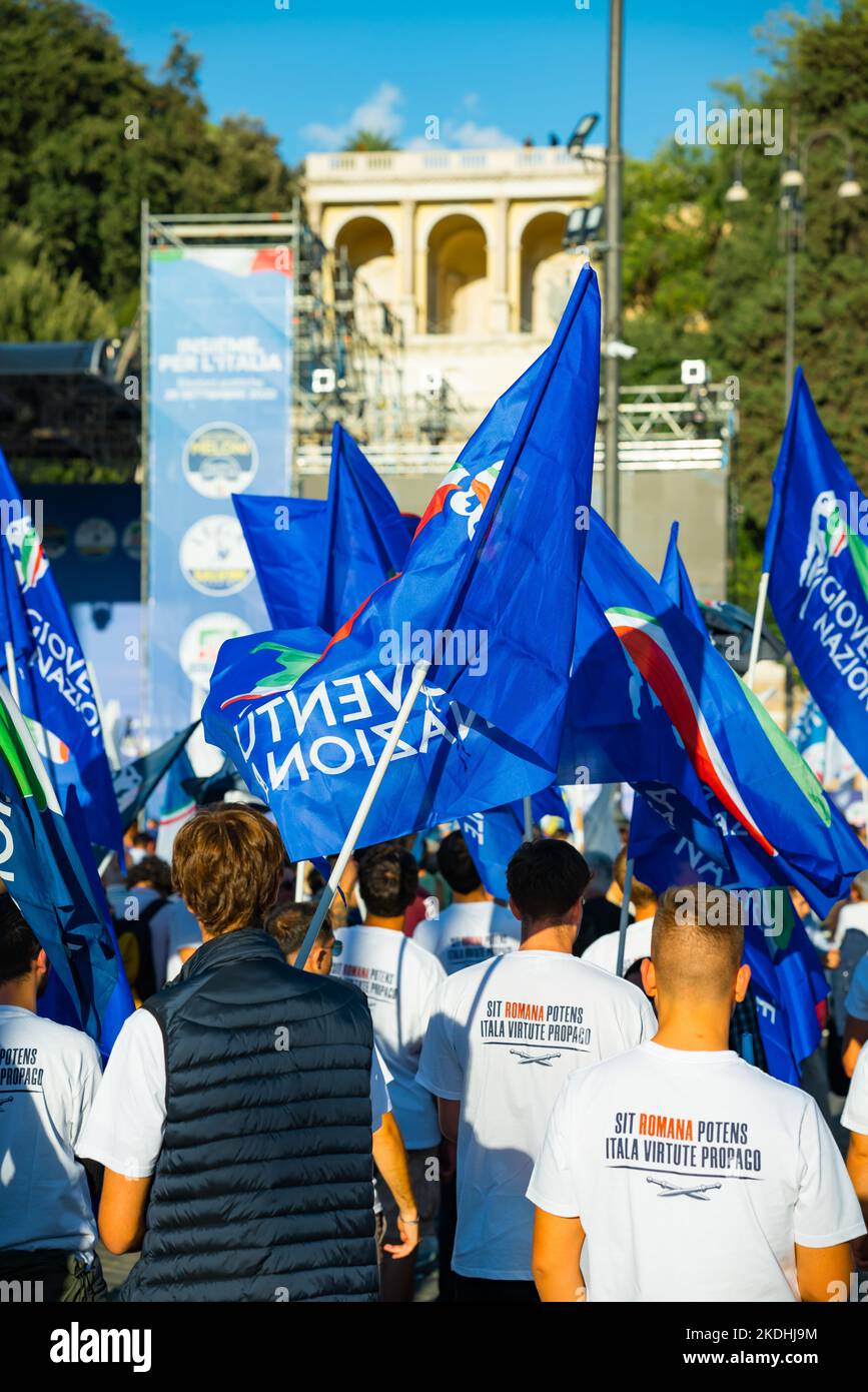 Italian right-wing alliance supporters participate in a closing rally ...