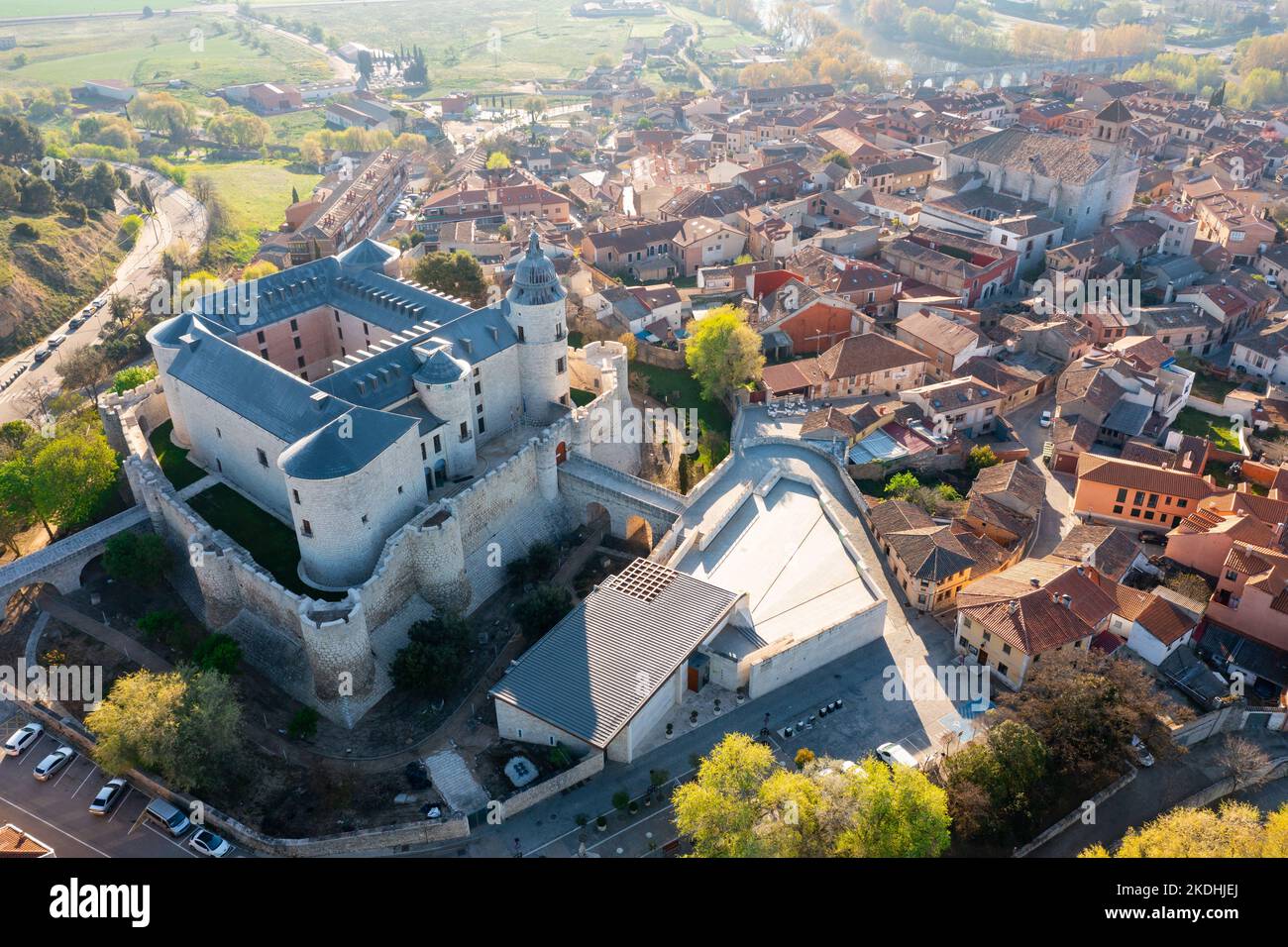 Aerial photo of Simancas with view of residential buildings and castle ...