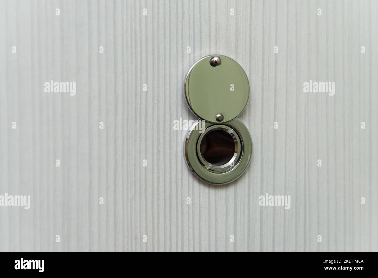 Door Lens Peephole On White Door Background - Copy Space Stock Photo ...