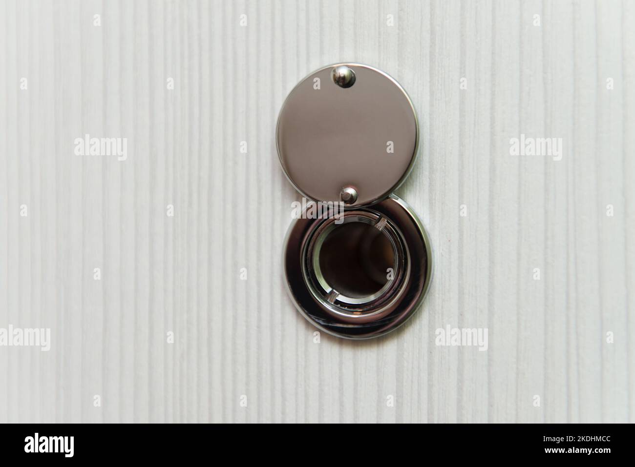 Door Lens Peephole On White Door Background - Copy Space Stock Photo ...