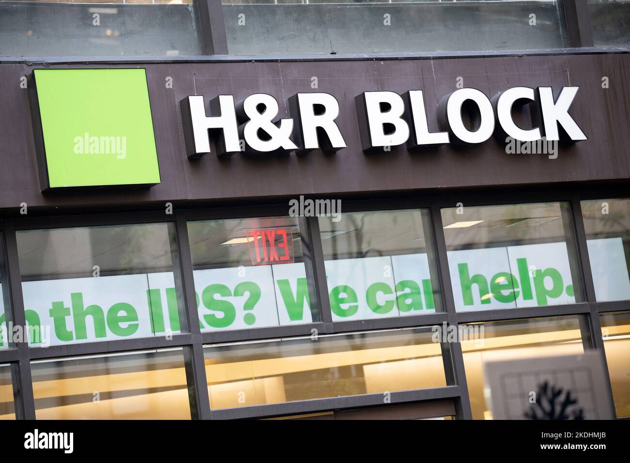 A shop sign of H&R BLOCK, on November 5, 2022 in New York City, USA ...