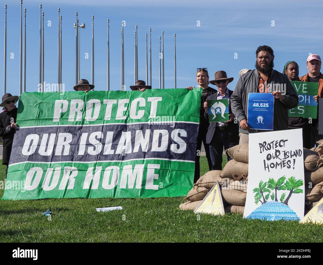 Torres Strait Islanders gather outside Parliament House on the opening ...