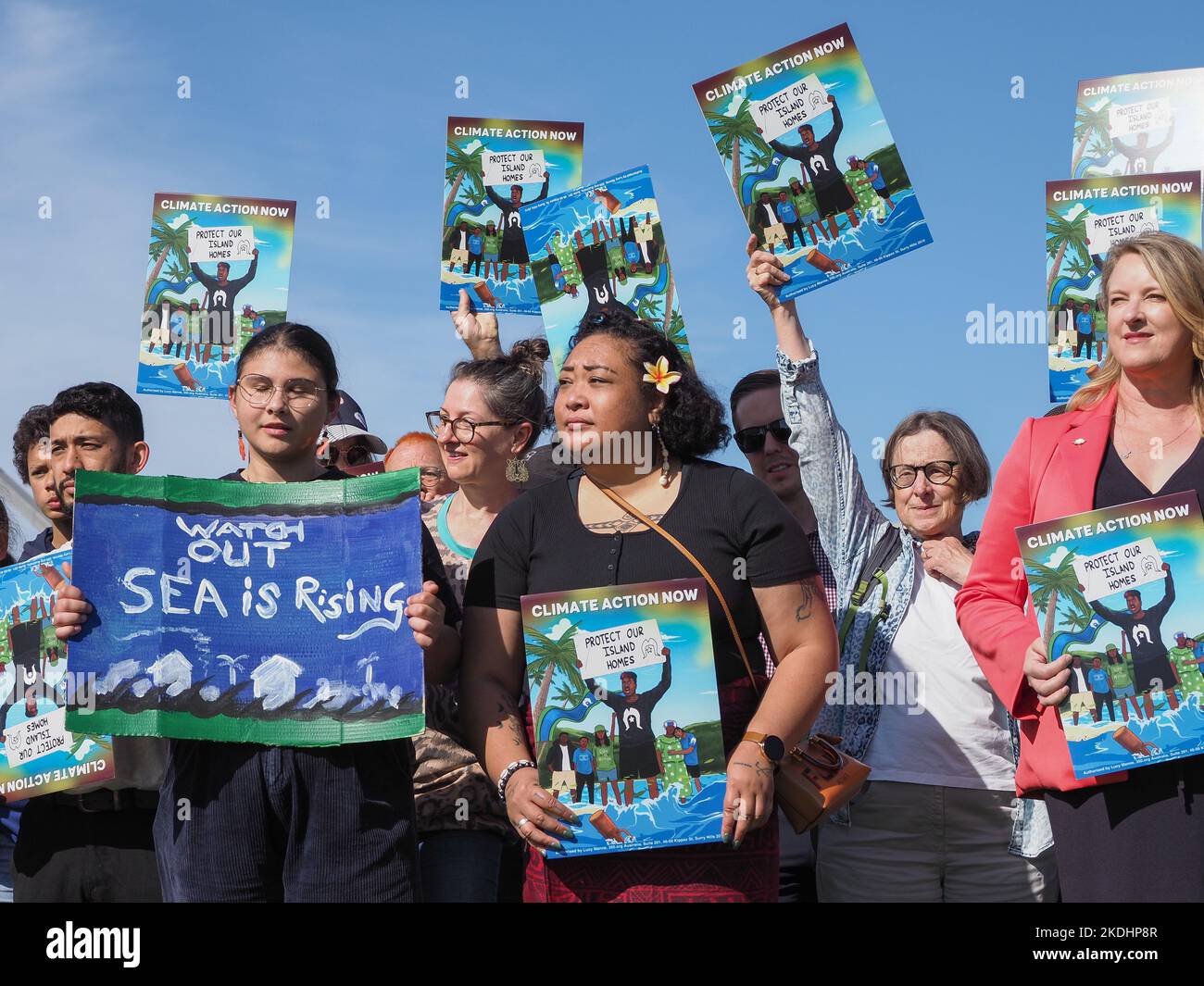 Torres Strait Islanders gather outside Parliament House on the opening ...