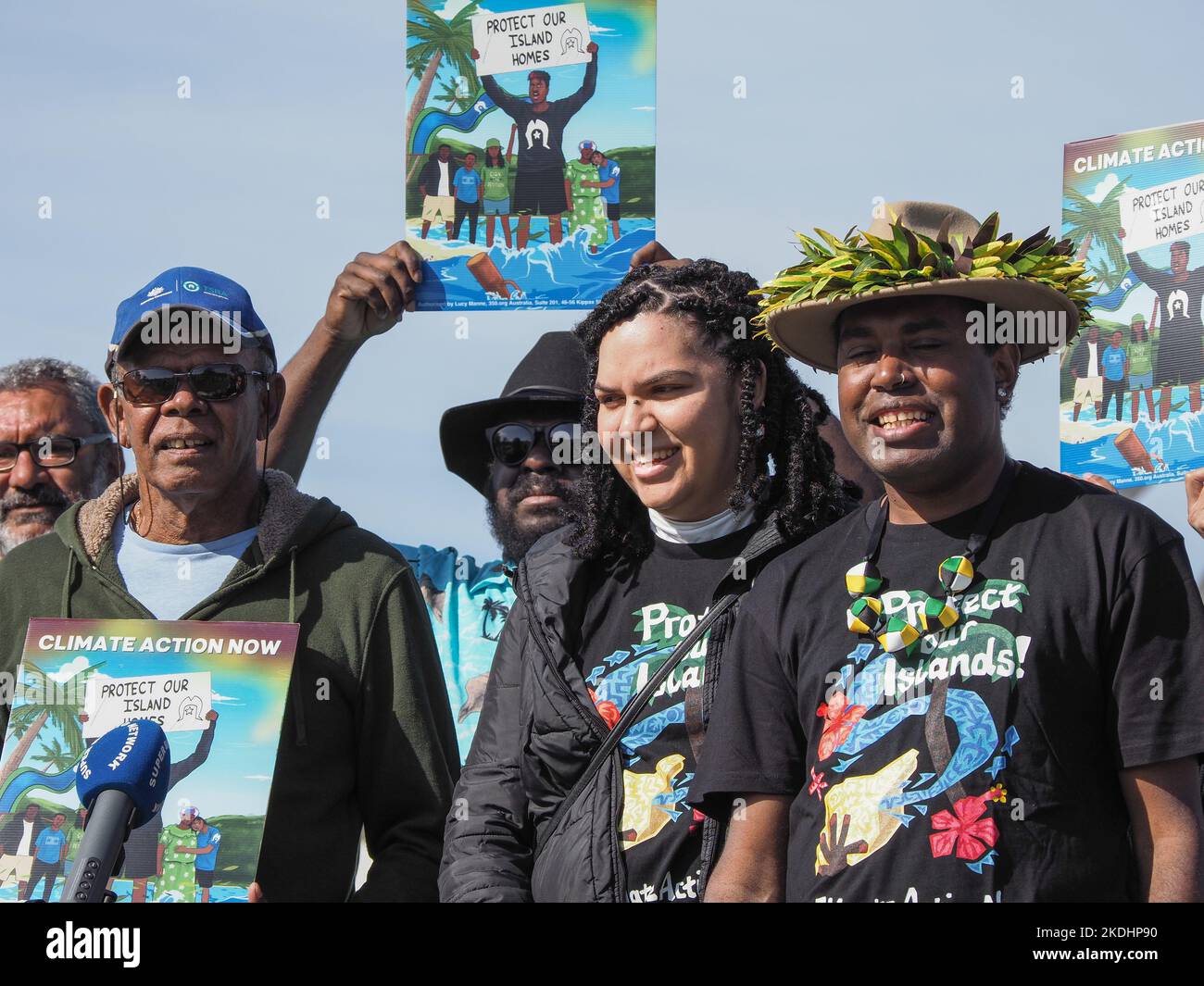 Torres Strait Islanders gather outside Parliament House on the opening ...