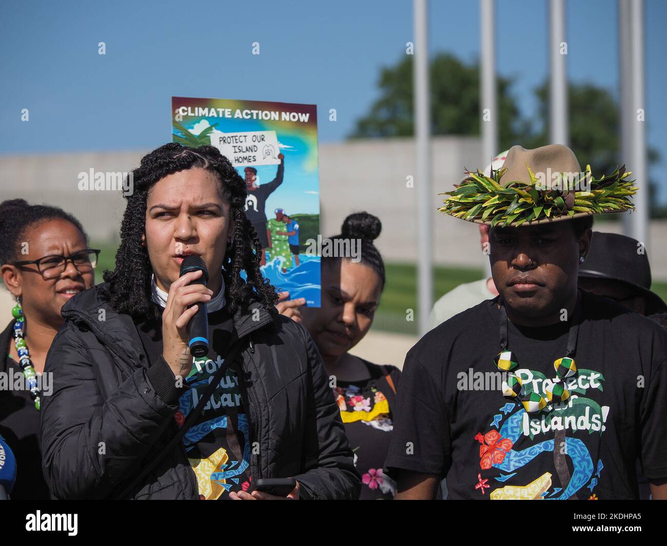 Torres Strait Islanders gather outside Parliament House on the opening ...