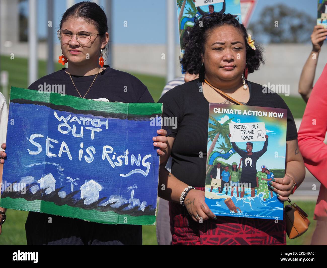 Torres Strait Islanders gather outside Parliament House on the opening ...