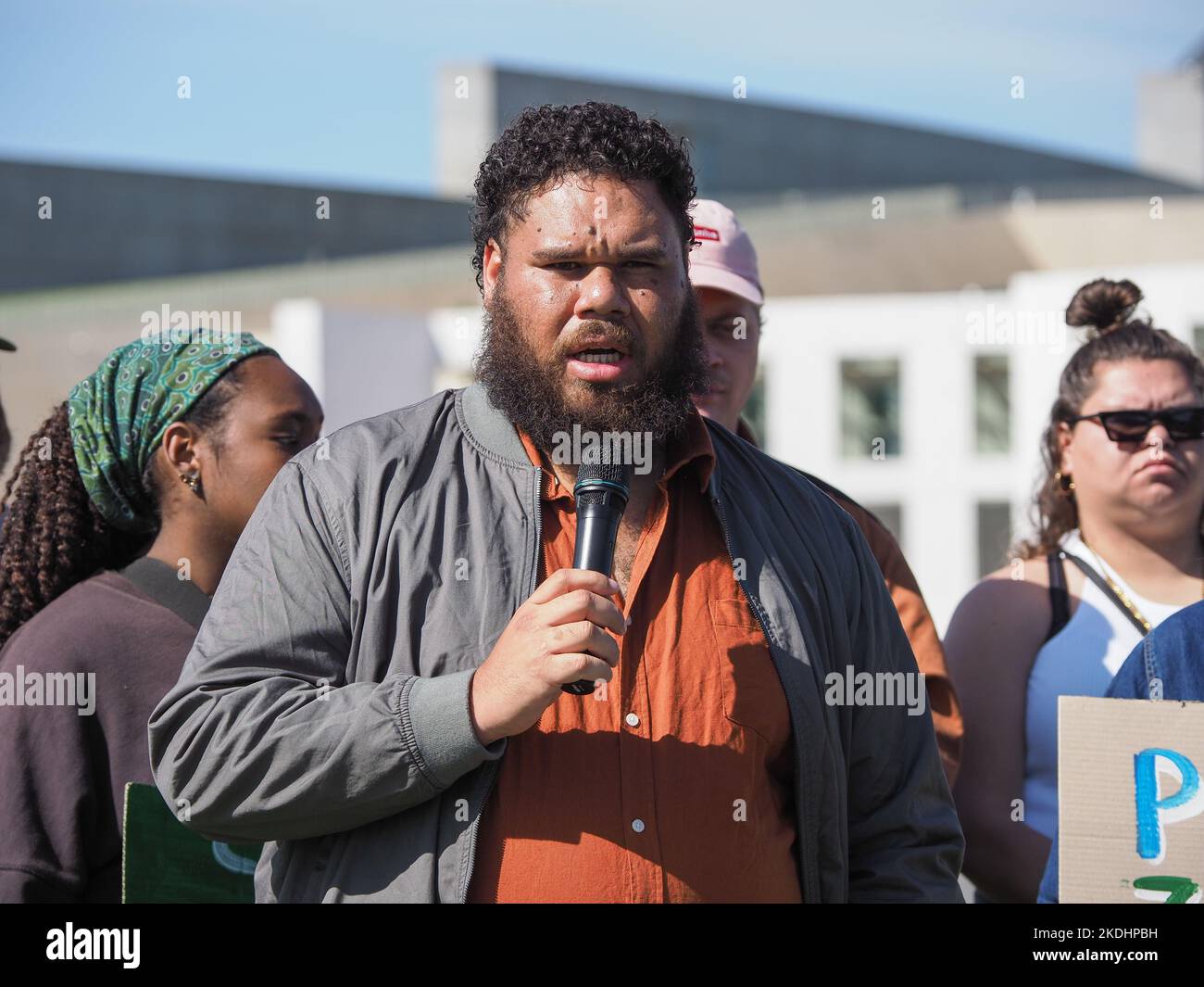 Torres Strait Islanders gather outside Parliament House on the opening ...