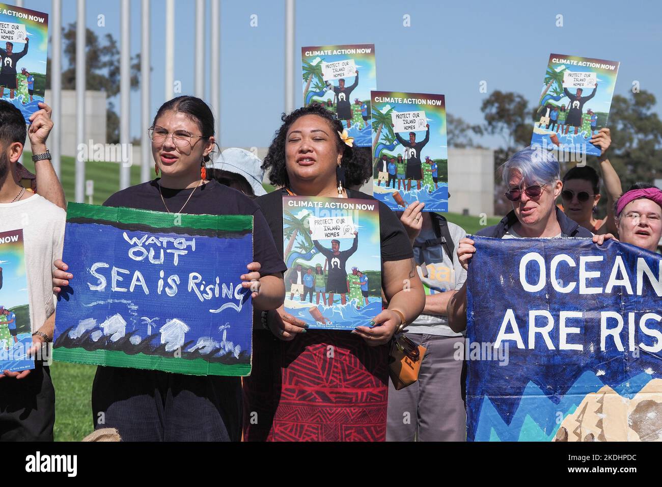Torres Strait Islanders gather outside Parliament House on the opening ...
