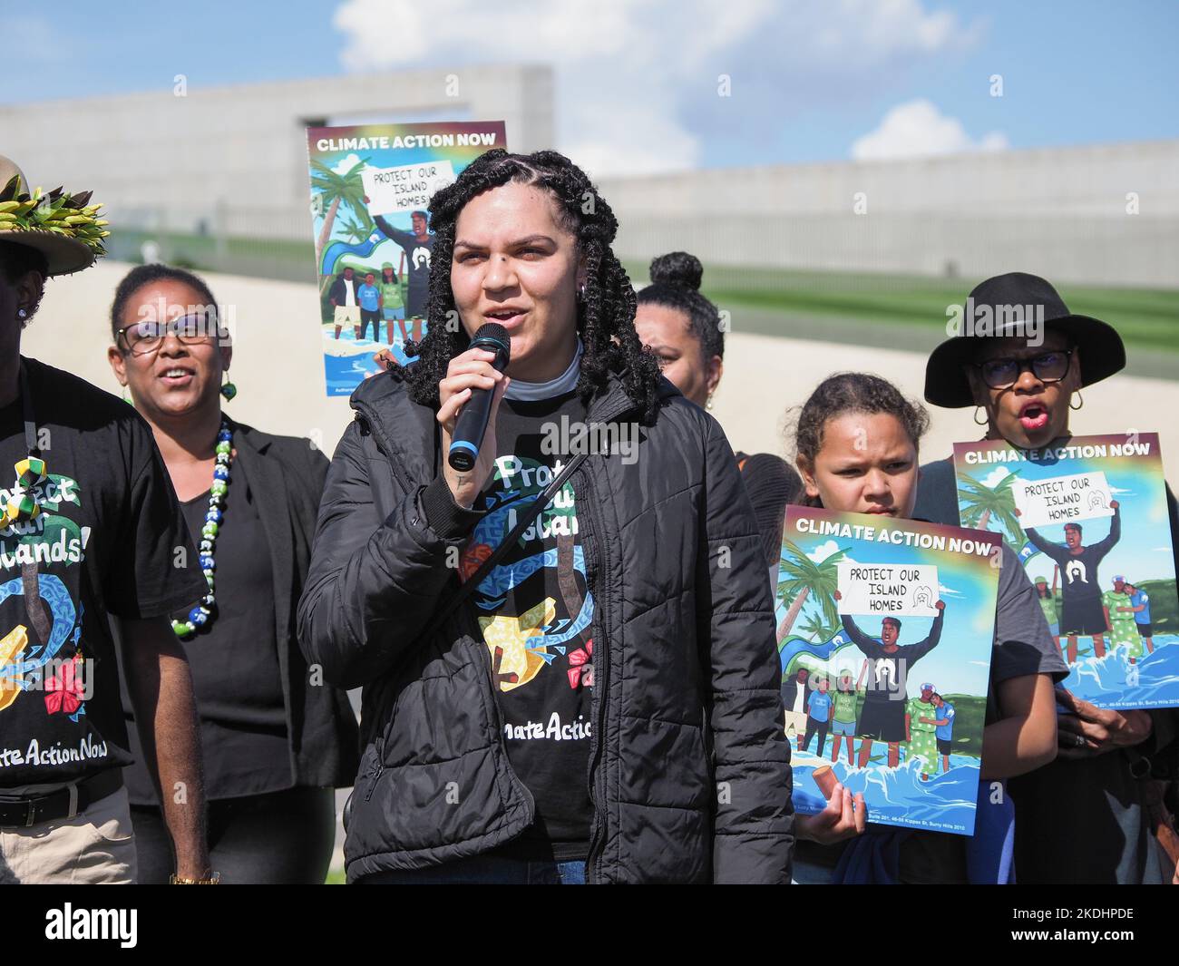 Torres Strait Islanders gather outside Parliament House on the opening ...