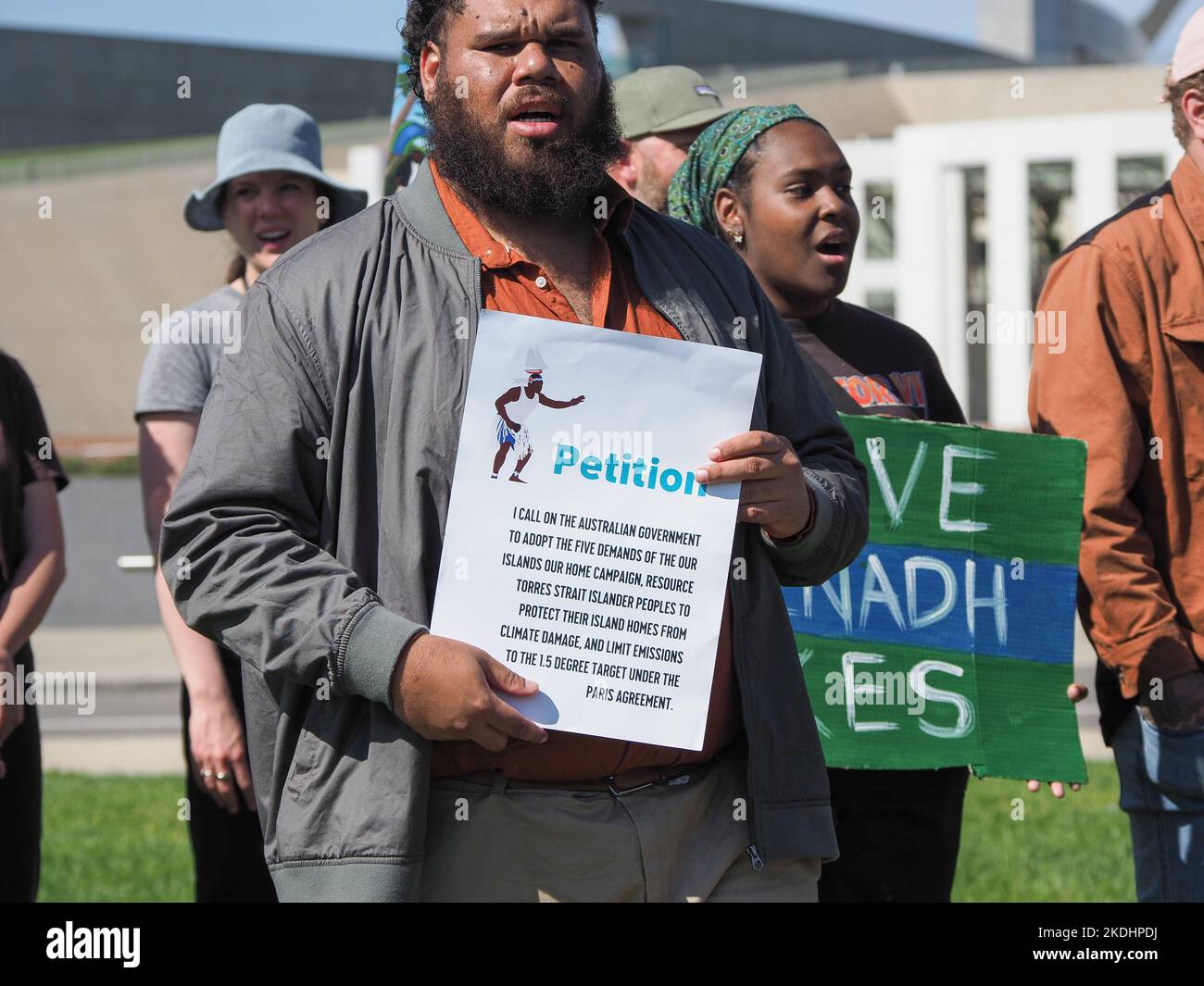 Torres Strait Islanders gather outside Parliament House on the opening ...