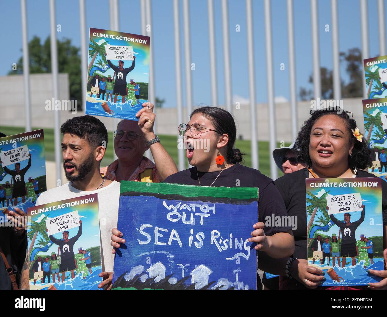 Torres Strait Islanders gather outside Parliament House on the opening ...