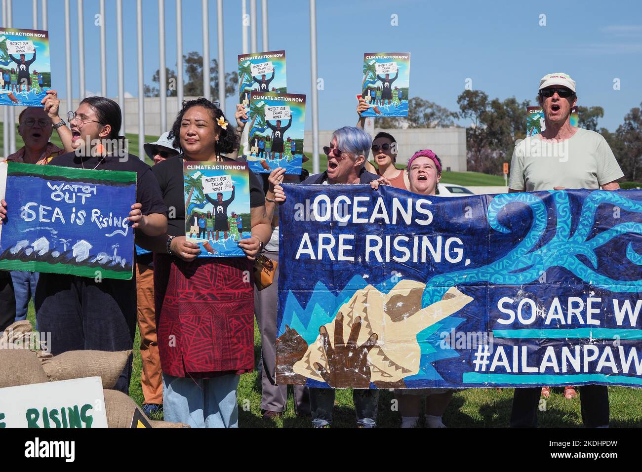 Torres Strait Islanders gather outside Parliament House on the opening ...