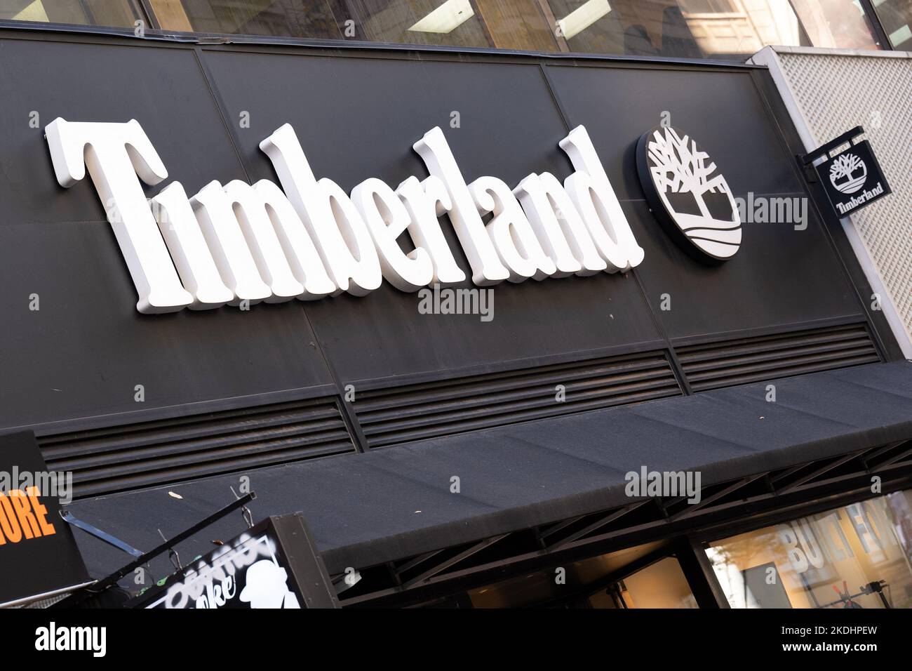 A shop sign of Timberland, on November 5, 2022 in New York City, USA ...