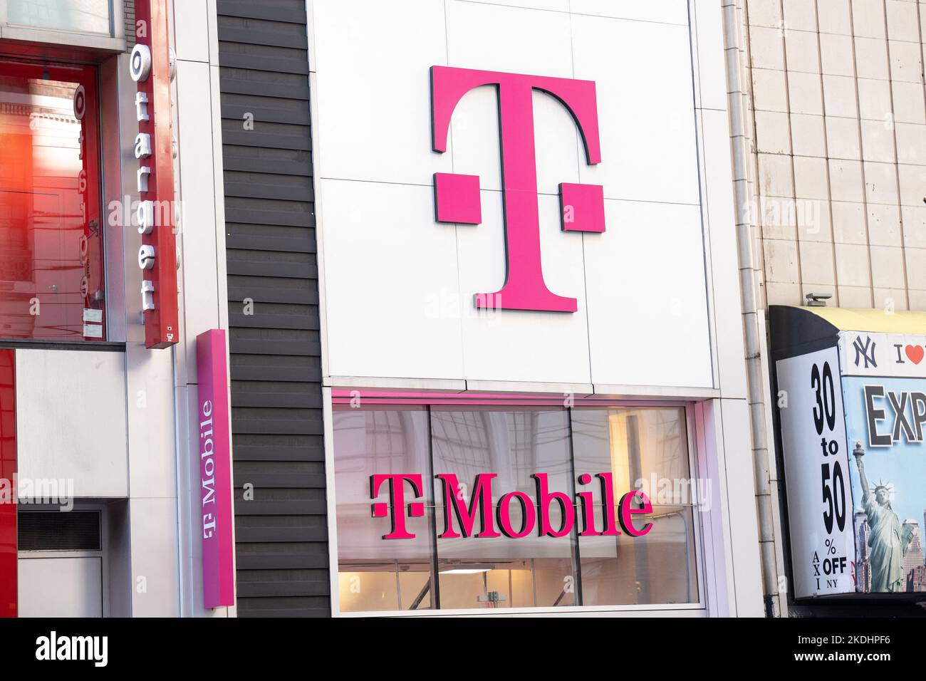 A shop sign of T Mobile, on November 5, 2022 in New York City, USA ...