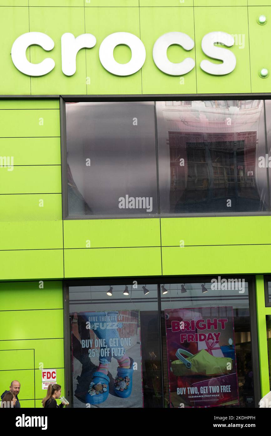 A shop sign of CROCS, on November 5, 2022 in New York City, USA. Photo ...
