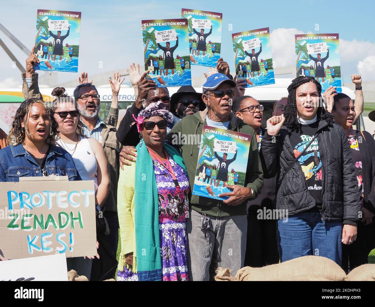 Torres Strait Islanders gather outside Parliament House on the opening ...
