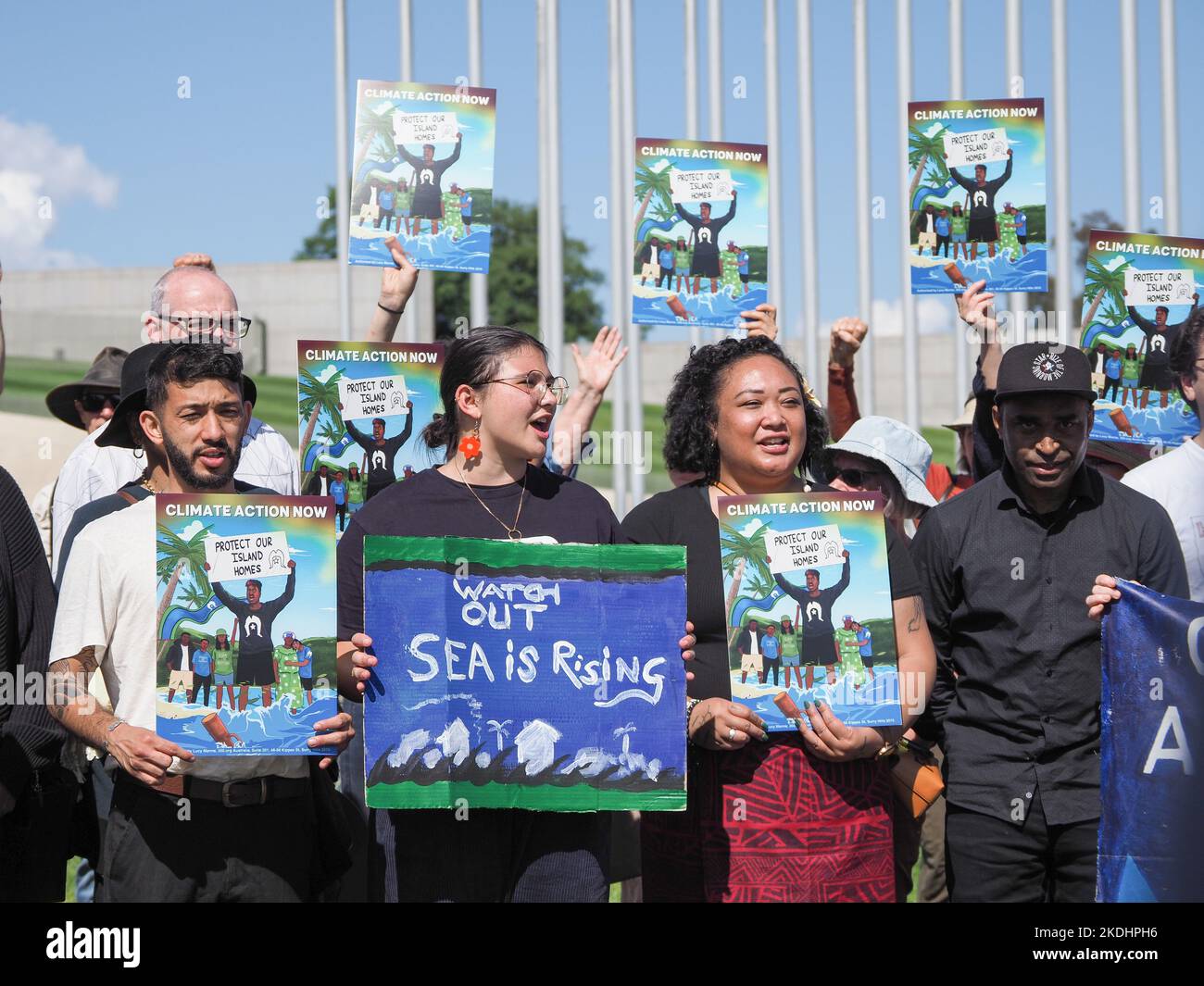 Torres Strait Islanders gather outside Parliament House on the opening ...