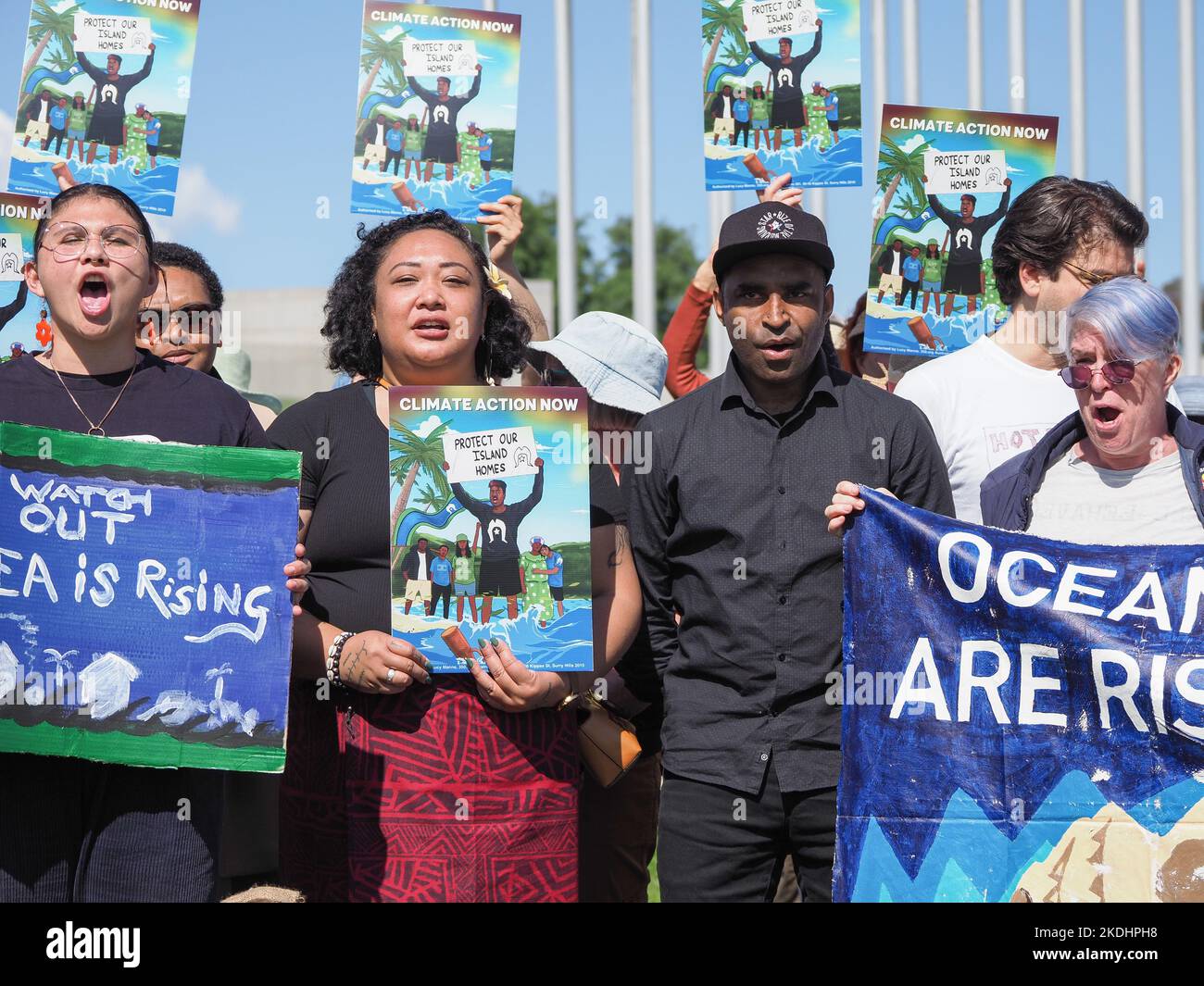 Torres Strait Islanders gather outside Parliament House on the opening ...