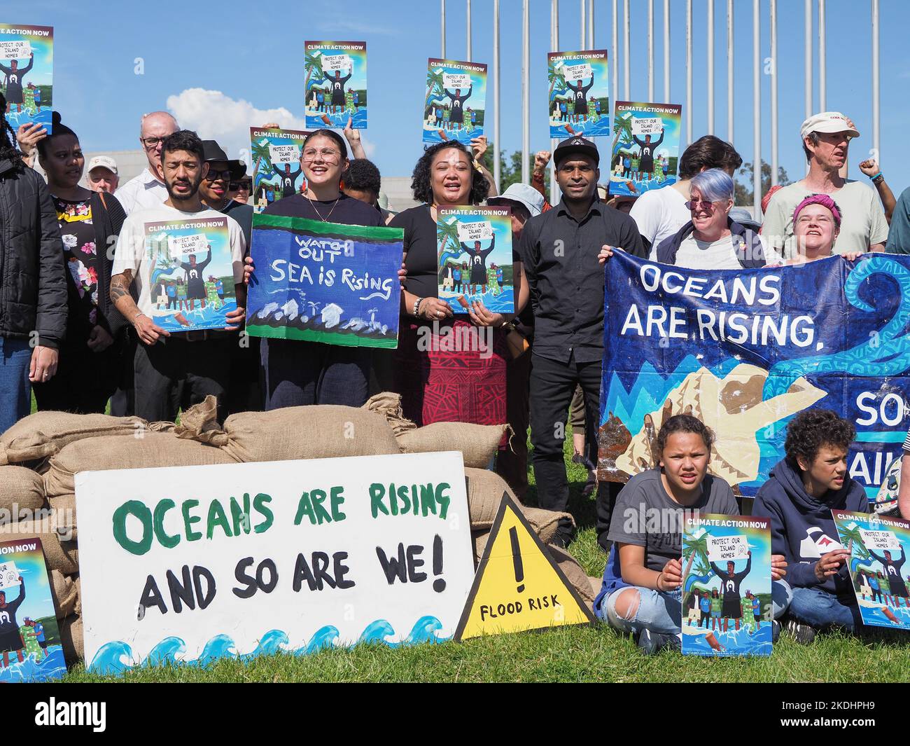 Torres Strait Islanders gather outside Parliament House on the opening ...
