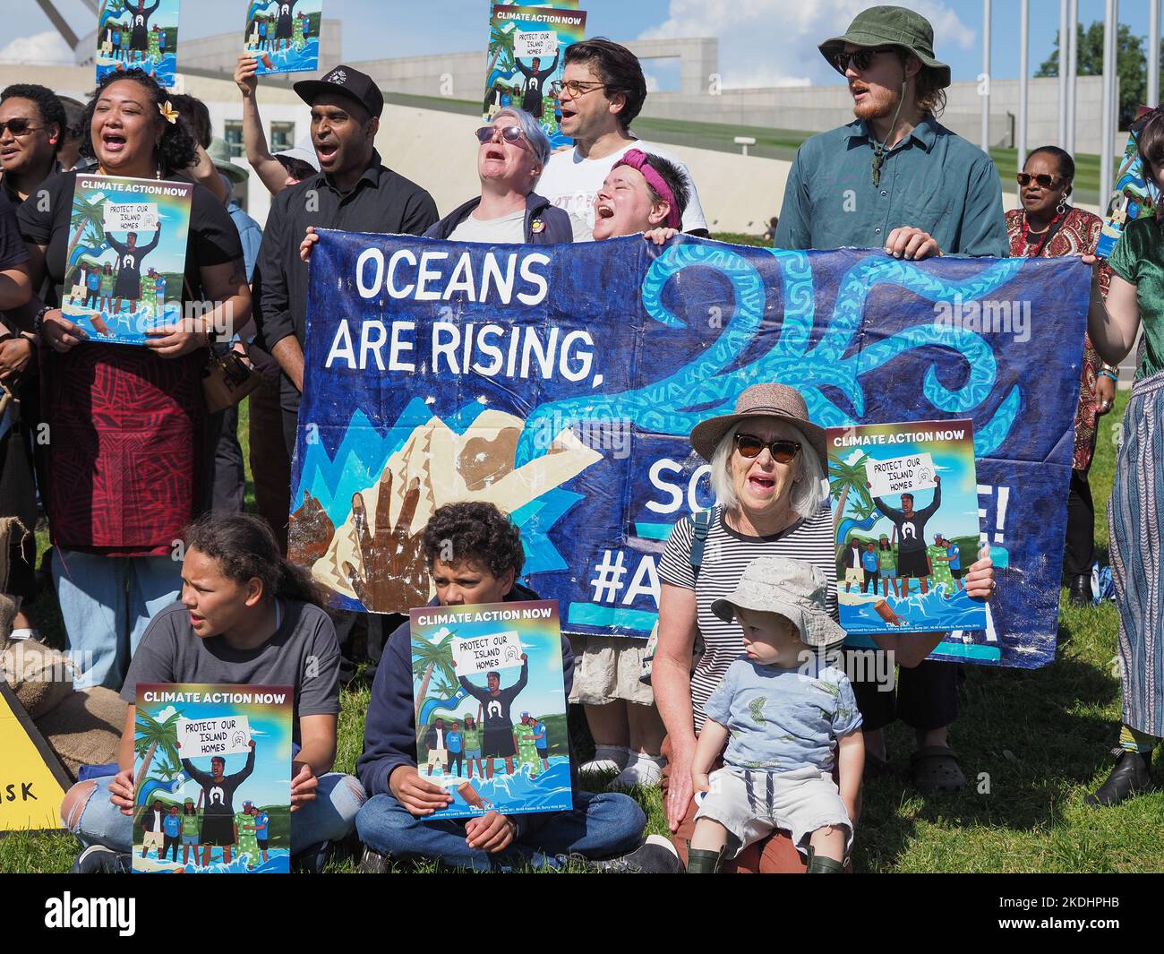 Torres Strait Islanders gather outside Parliament House on the opening ...