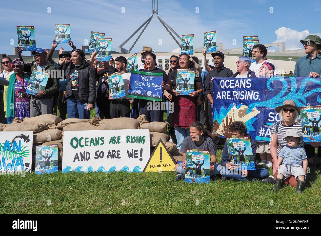 Torres Strait Islanders gather outside Parliament House on the opening ...