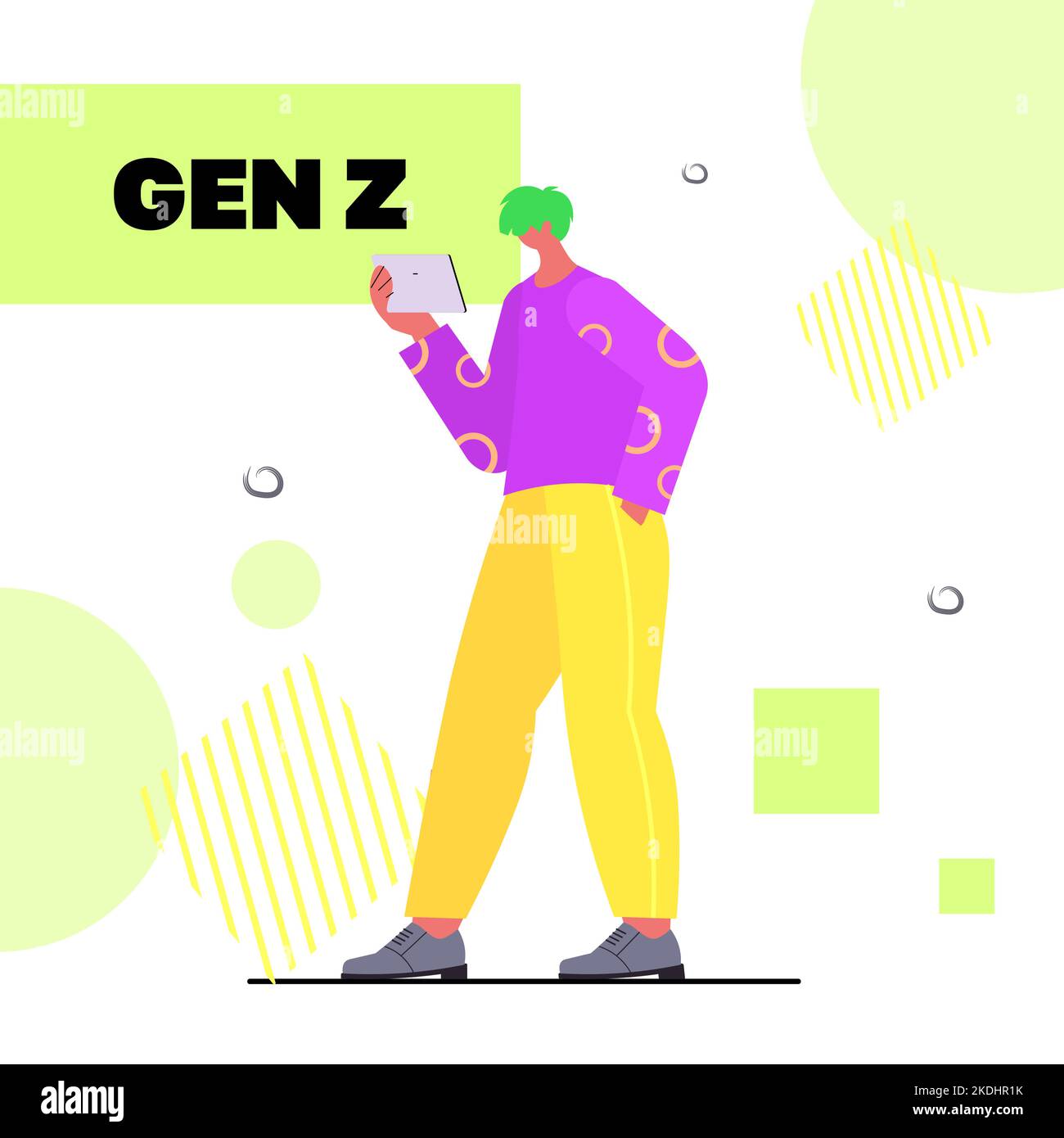 addicted young man using gadget generation Z digital addiction concept ...