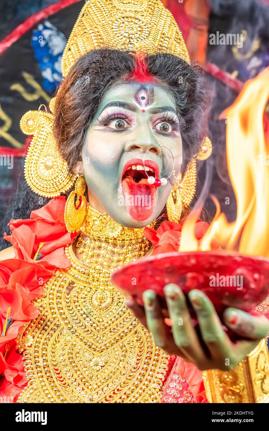 Happy Diwali greeting card showing Indian beautiful girl with colorful ...