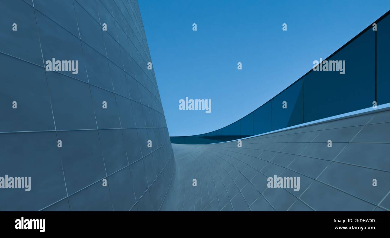 Abstract architecture exterior with futuristic streamlined design. 3D ...