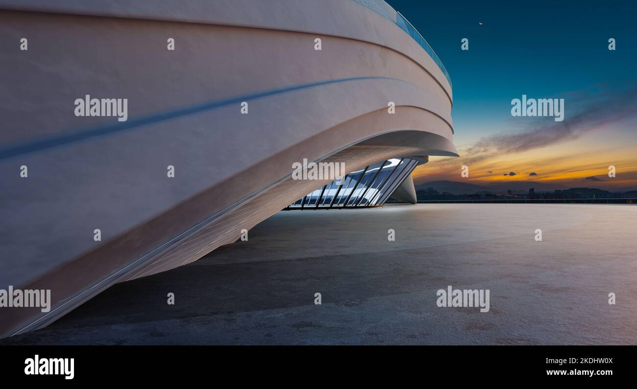 3D rendering building exterior with futuristic streamlined design ...