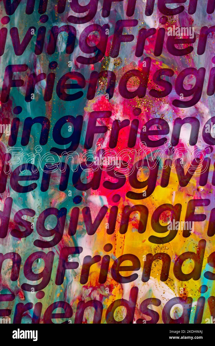 Abstract Natural Luxury art, fluid painting with Friendsgiving text ...